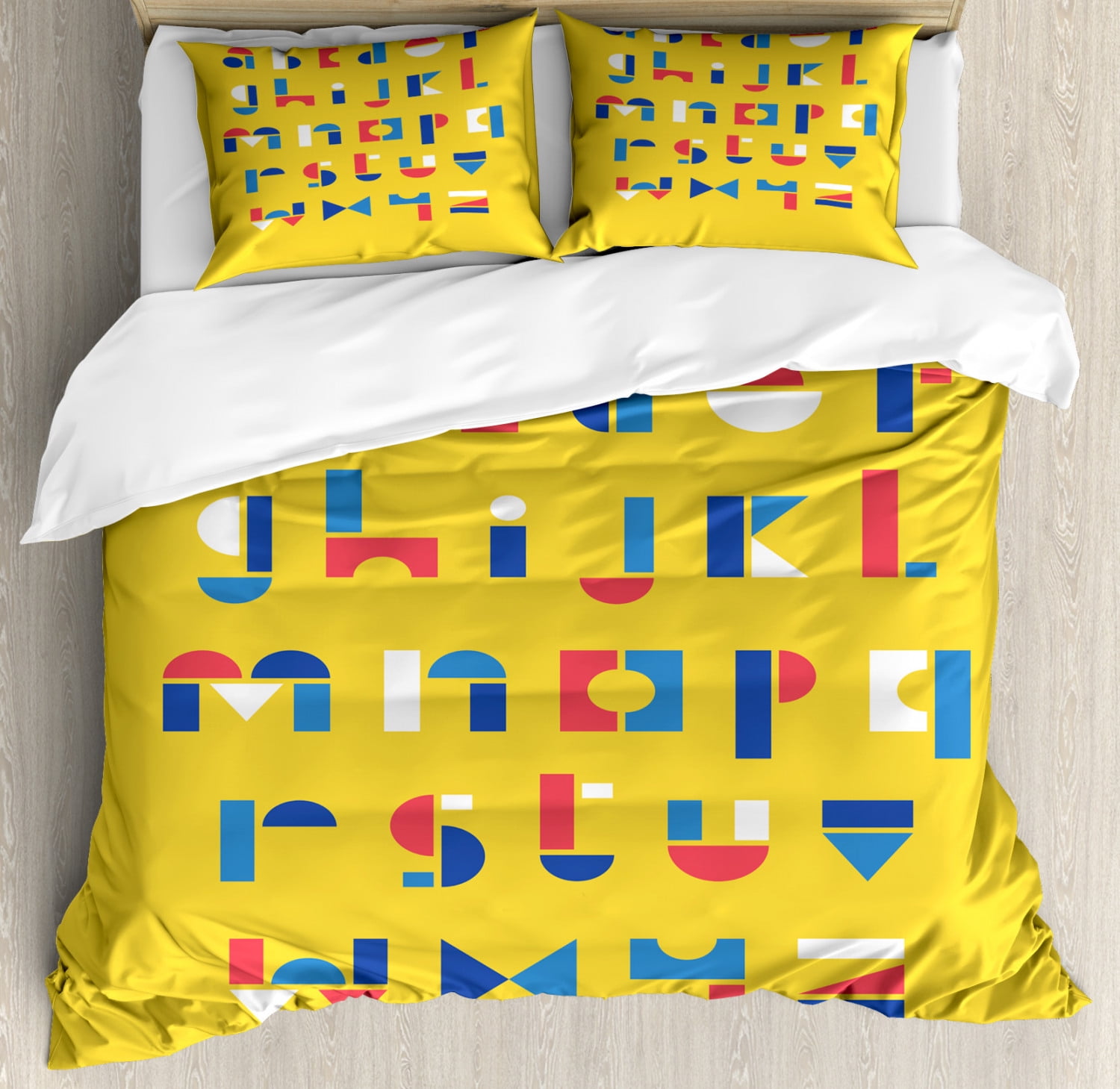 Alphabet Duvet Cover Set Queen Size, Colored Geometric Small Letters ...