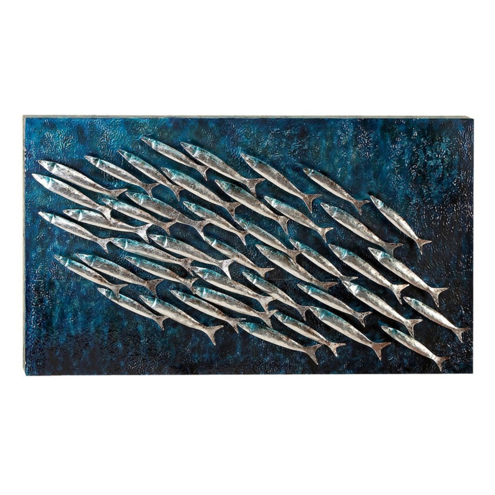 Decmode - Large, Rectangular Coastal Style Blue and Silver Fish 3D ...