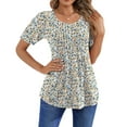 Fantaslook Women's Floral Print Pleated Tunic Tops Short Sleeve Dressy ...