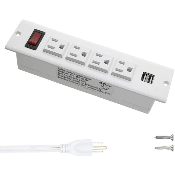 Power Bar with USB Recessed Power Strip Socket with Switch 4 Power ...