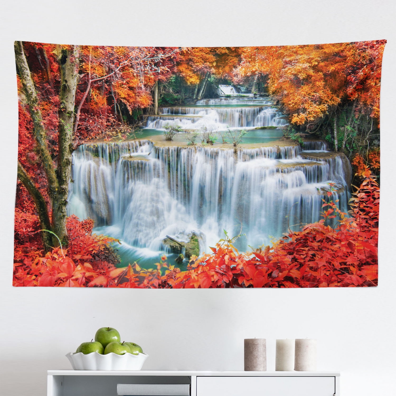 Waterfall Tapestry, Spring Season Waterfall Hidden in Forest with ...