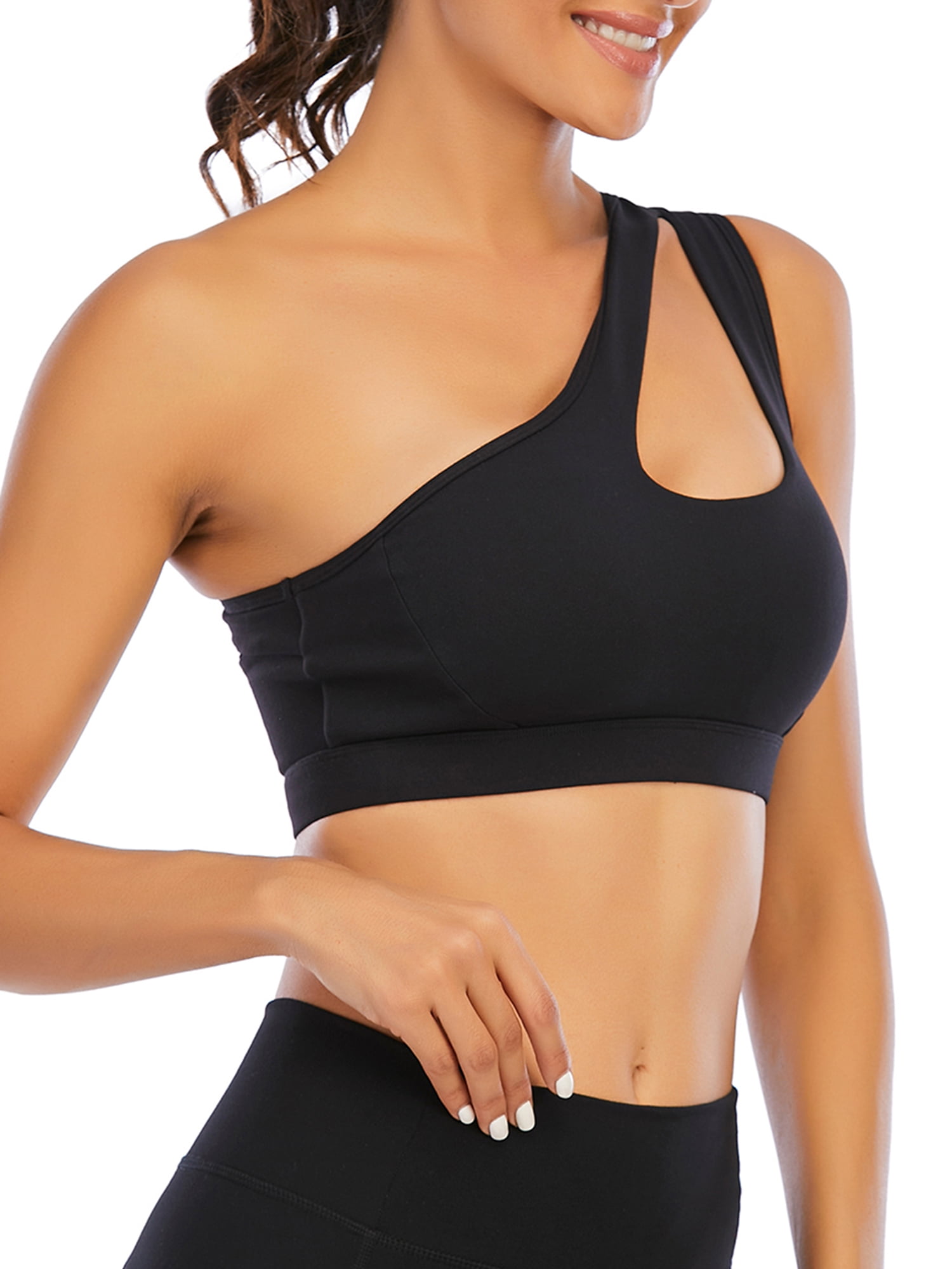 Womens Sexy One Shoulder Sports Bra Women Fitness Yoga Bras Padded
