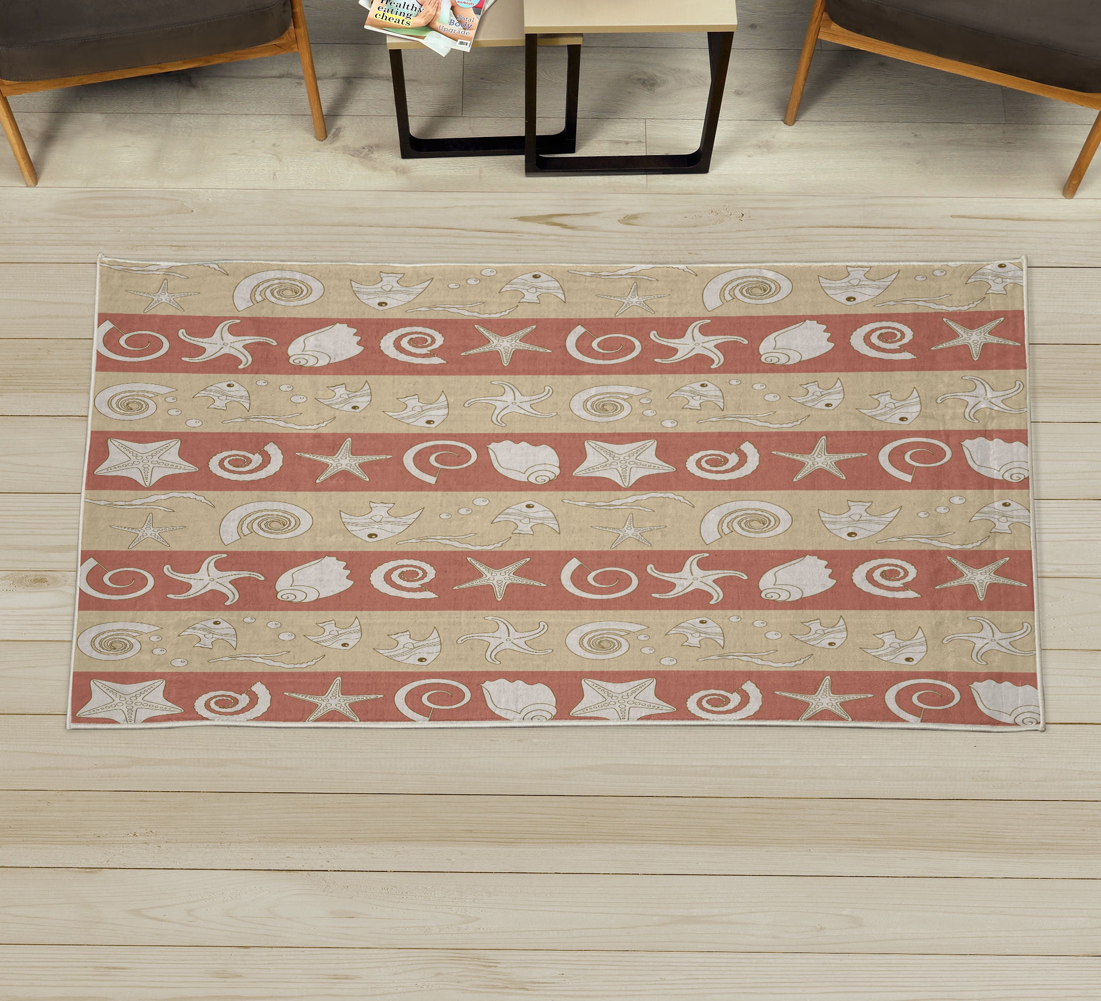 Nautical Decorative Rug, Marine Theme Sea Animals Fishes Shells on ...