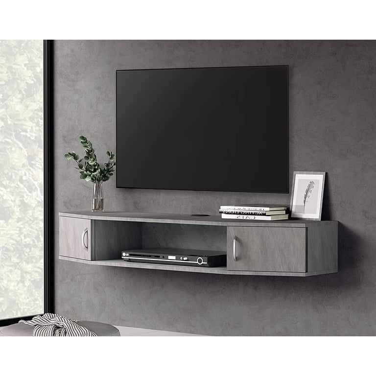 Floating TV Stand Wall Mounted Entertainment Center Media Console Storage Cabinet Under TV Stone Gray Walmart