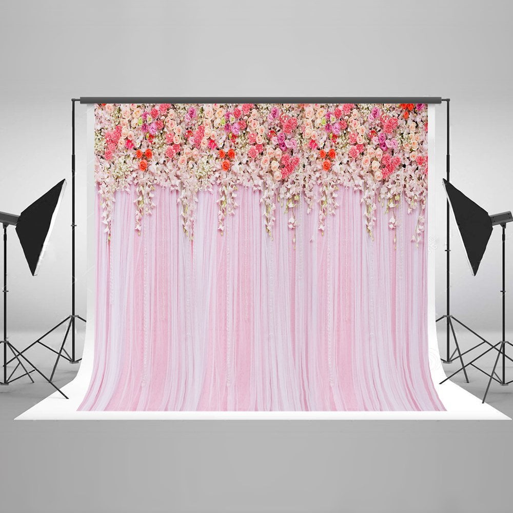 Mohome Polyster 7x5ft Colorful Flowers Pink Lace Curtain Wedding
