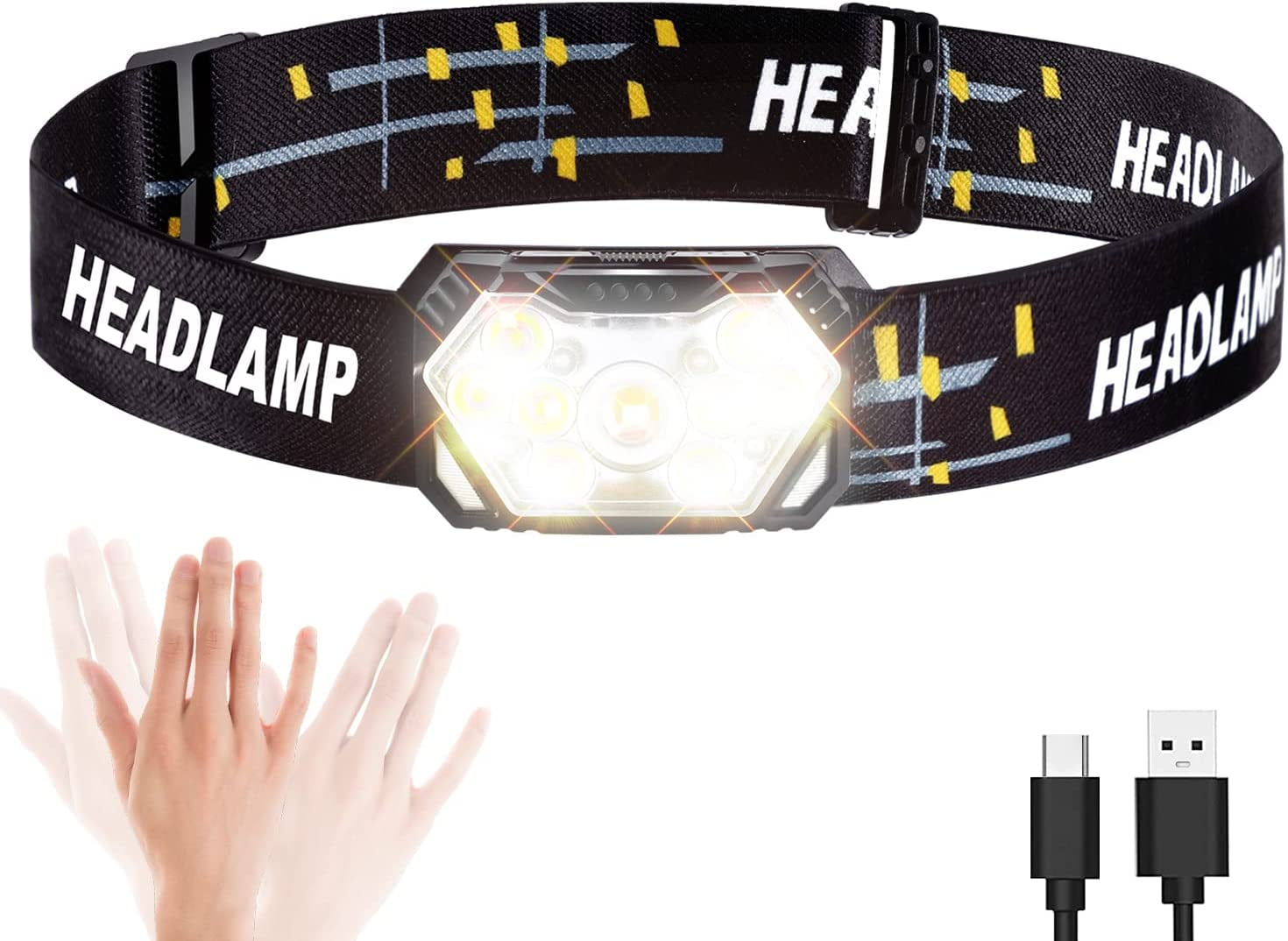 ‎Yiyang Headlamp Rechargeable LED Head Lights for Forehead Bright Head ...