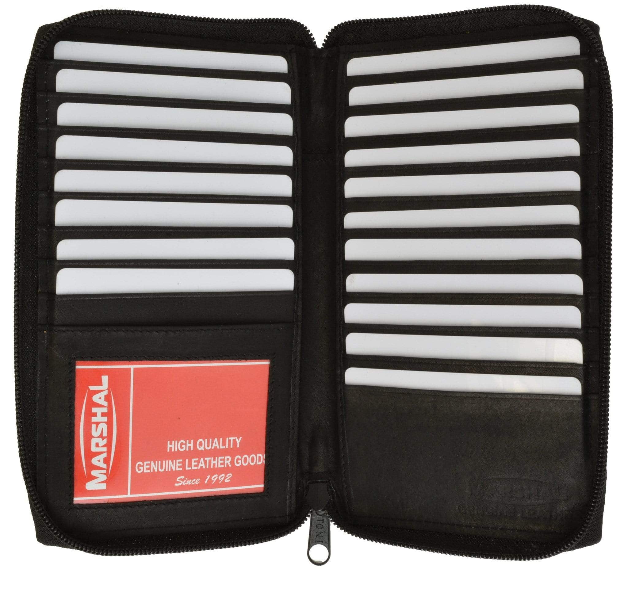 Genuine Leather Zip Around Credit Card Organizer Wallet with ID Window ...