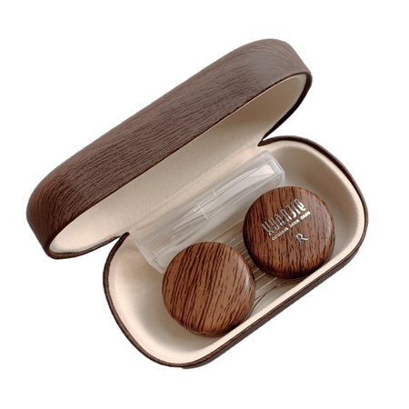 HEIBIN Wood Grain Contact Lens Case Compact Eye Contact Case for ...