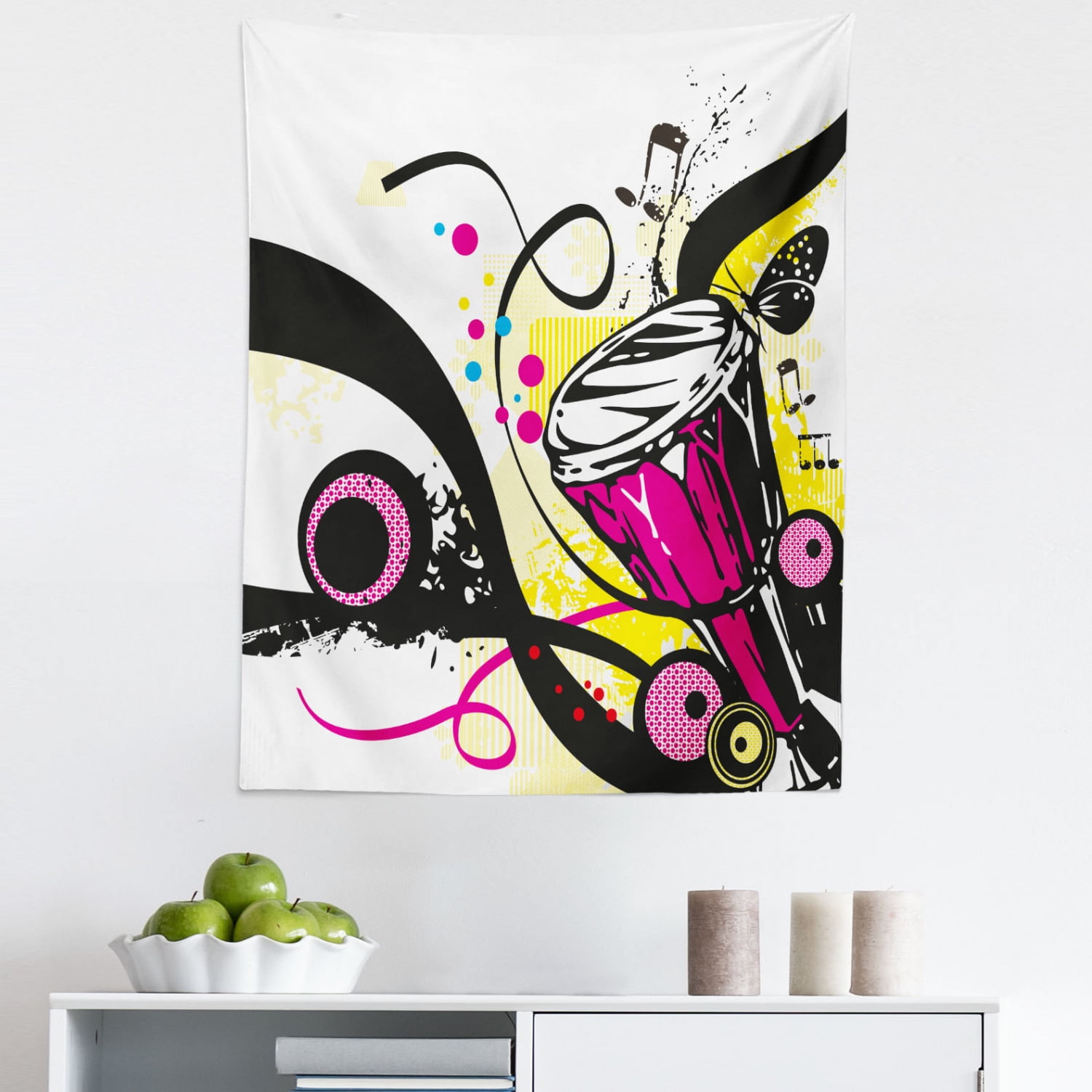Drums Tapestry, Retro Musical Items and Art of Strokes Polka Dots ...