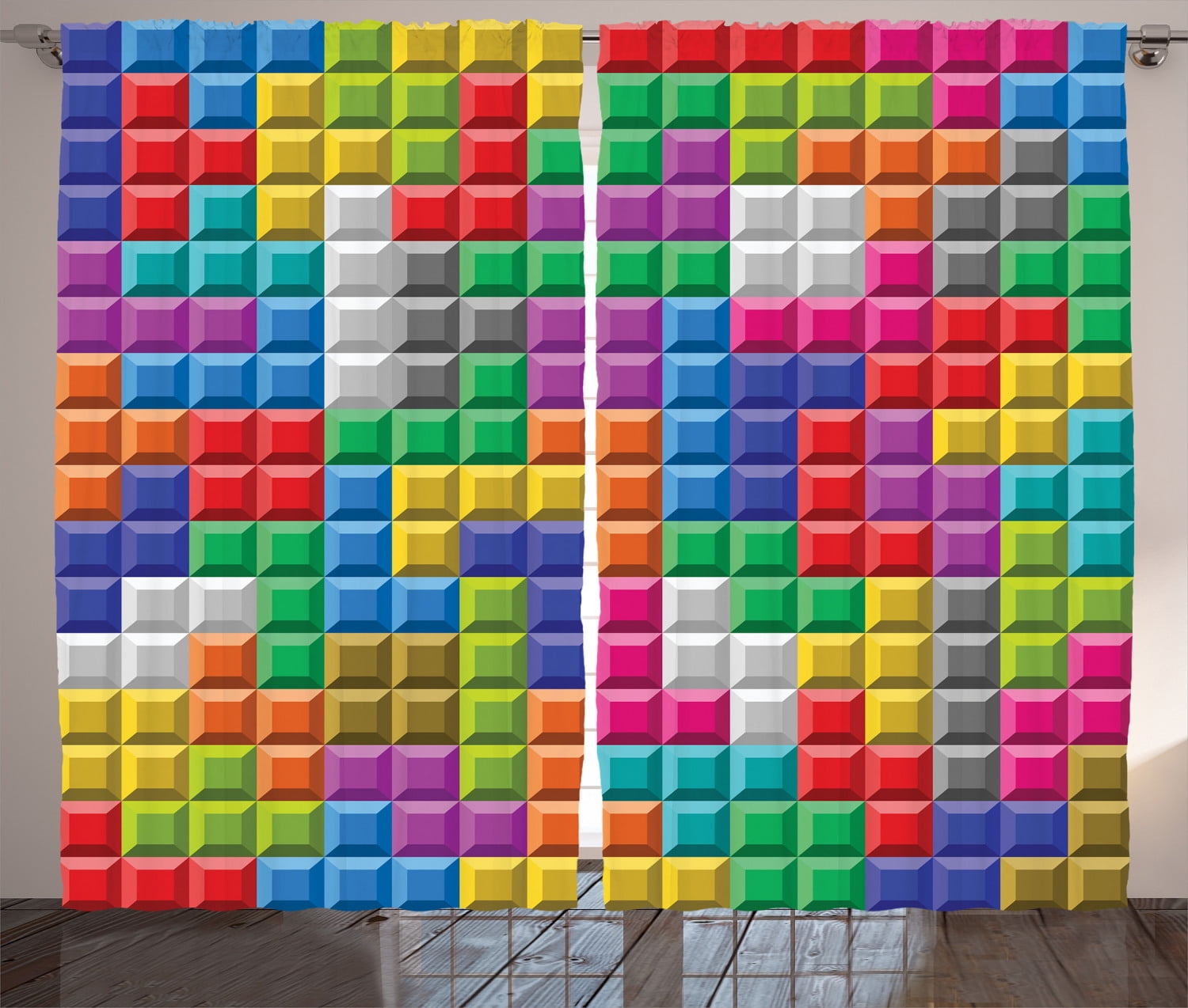 Video Games Curtains 2 Panels Set, Colorful Retro Gaming Computer Brick ...