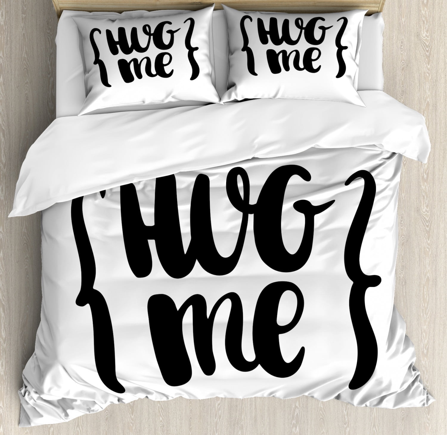 Hug Duvet Cover Set King Size, Monochromatic Hand Drawn Cursive ...