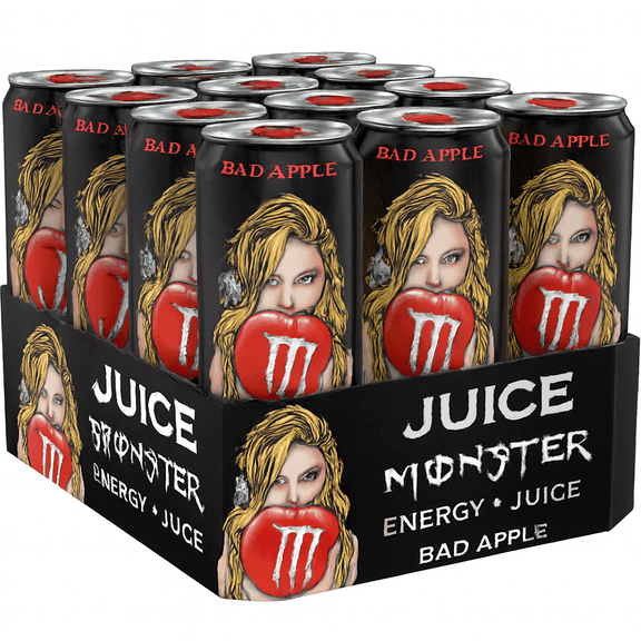 Juice Monster Bad Apple Juice + Energy Drink, 16 fl oz Cans, 12 Pack ...