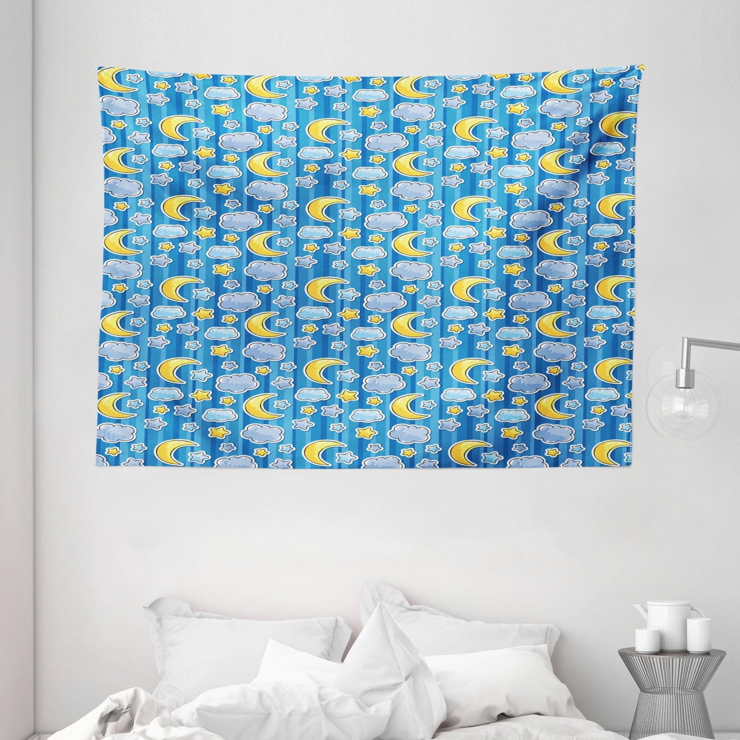 Baby Tapestry, Abstract Skyline with Stars Clouds and Crescent Moon ...