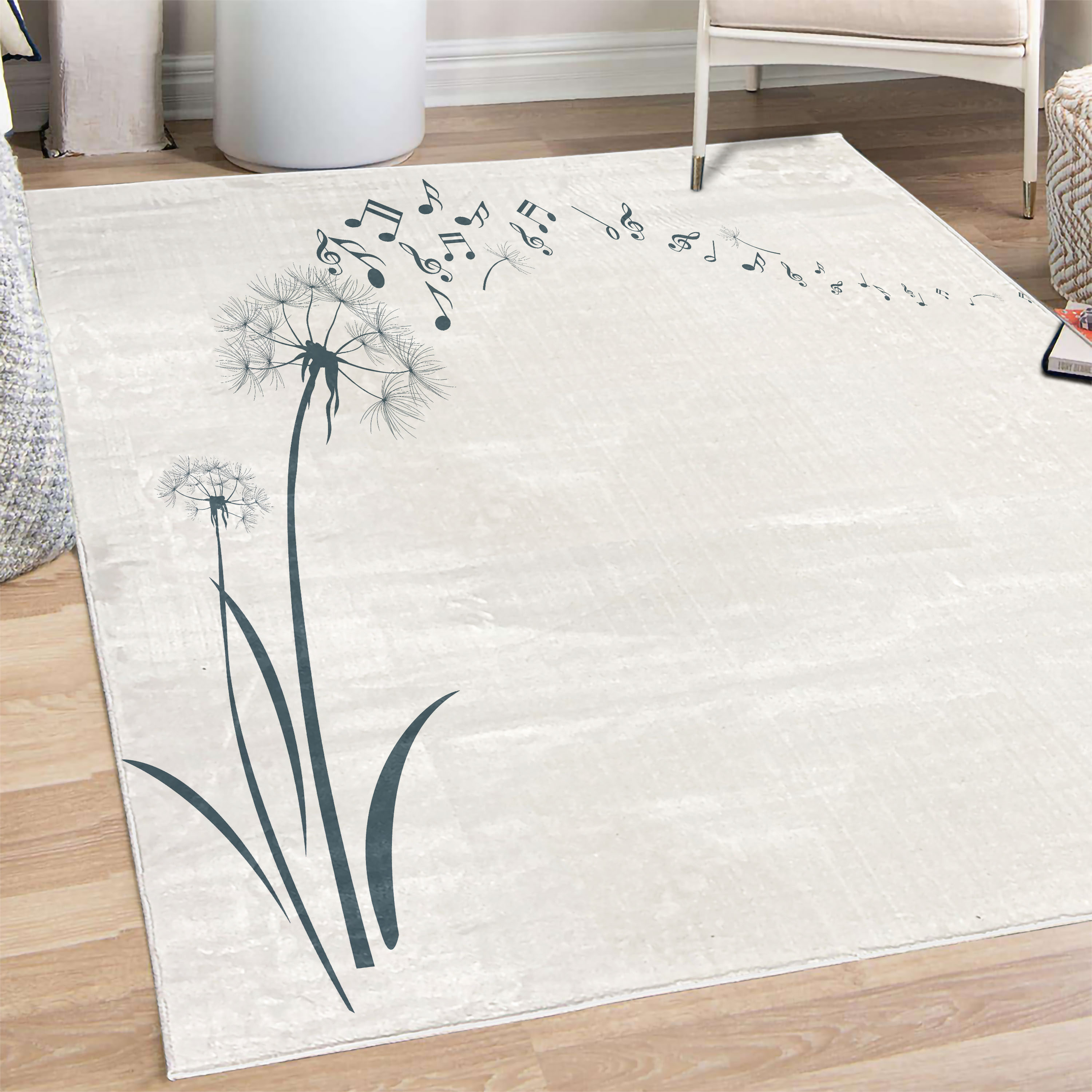 Music Decorative Rug, Flying Dandelions Notes Summer Spring Meadow ...
