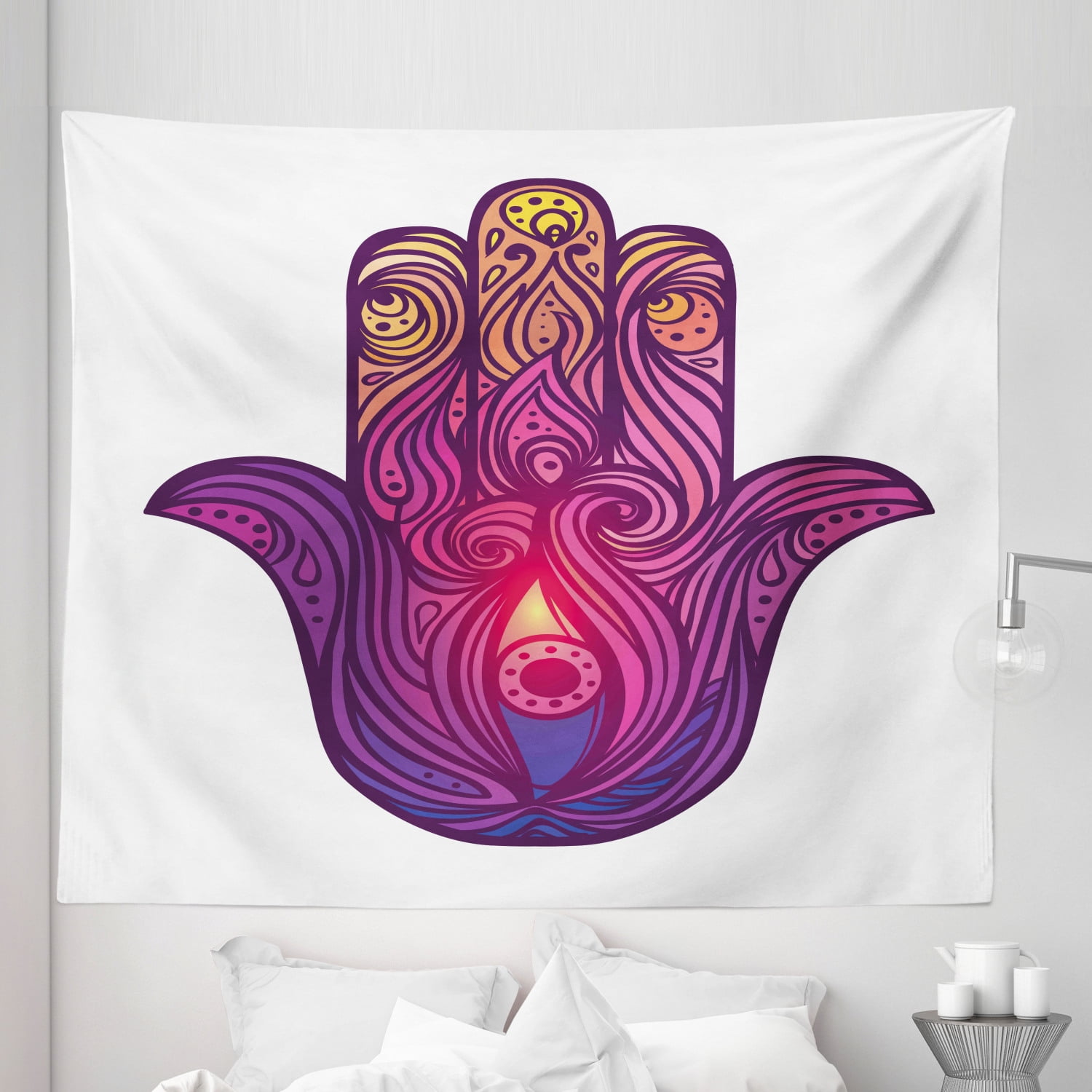 Hamsa Tapestry, Vivid Floral Swirls of Aura Energy Flow Harmony Health ...