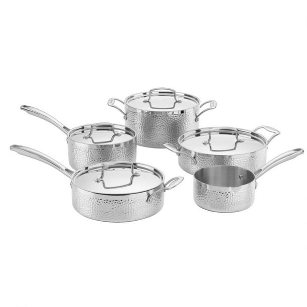 Cuisinart 9 Piece Hammered Tri Ply Cookware Set, Stainless Steel ...
