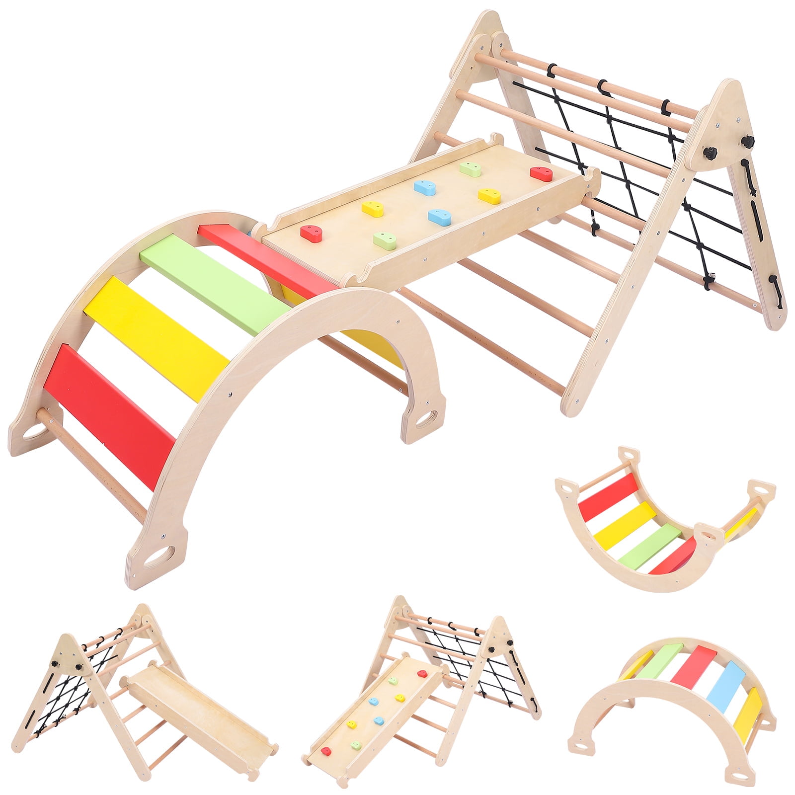 Wooden Climbing Toys, 3-in-1 Foldable Triangle Ladder Toy, with Ramp ...