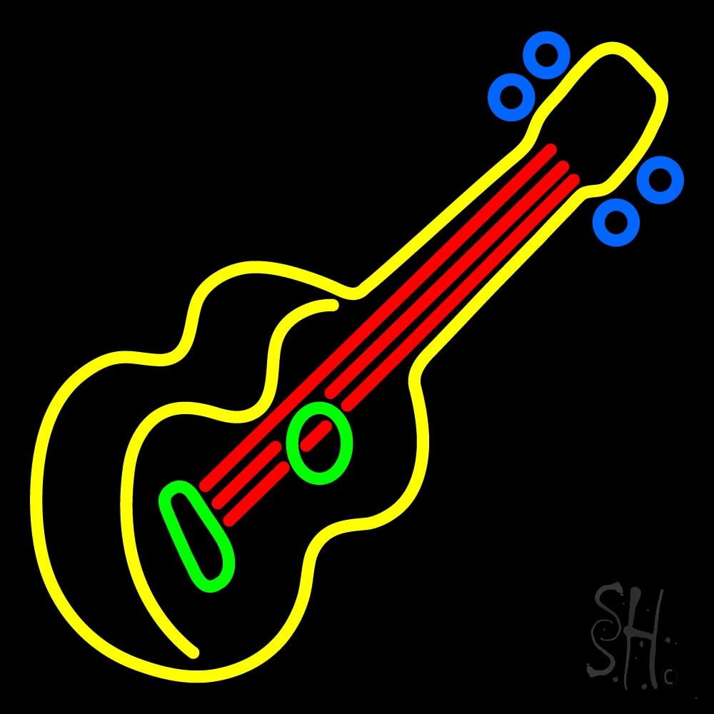 Guitar Strings LED Neon Sign 24" Tall x 24" Wide - inches Black Square ...