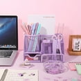 Aertyole Purple Mesh Desk Organizer, 7 Compartments, Office Supplies ...