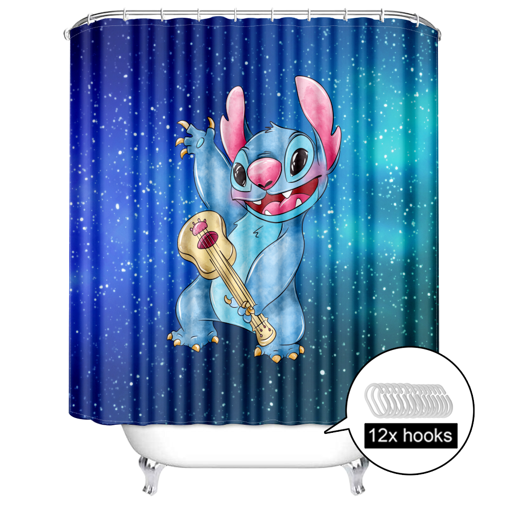 Lilo Stitch Cartoon Shower Curtain Set For Bathroom With 12 Hooks