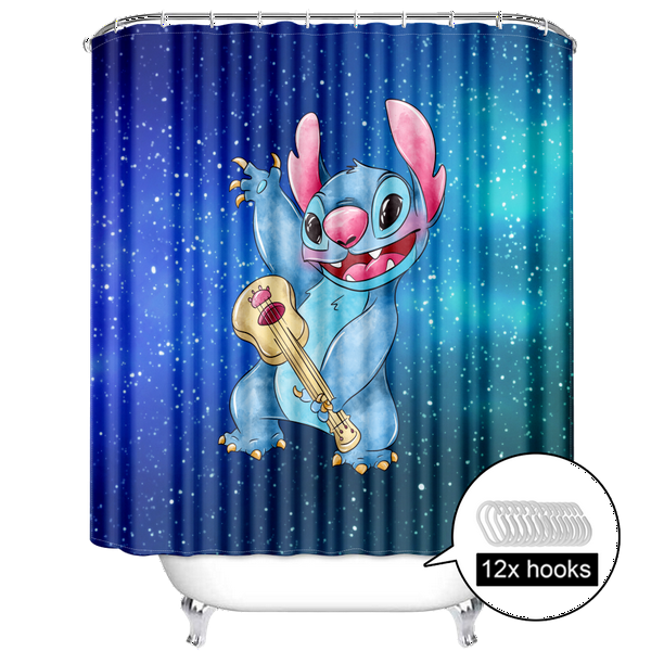Lilo Stitch Cartoon Shower Curtain Set For Bathroom With 12 Hooks