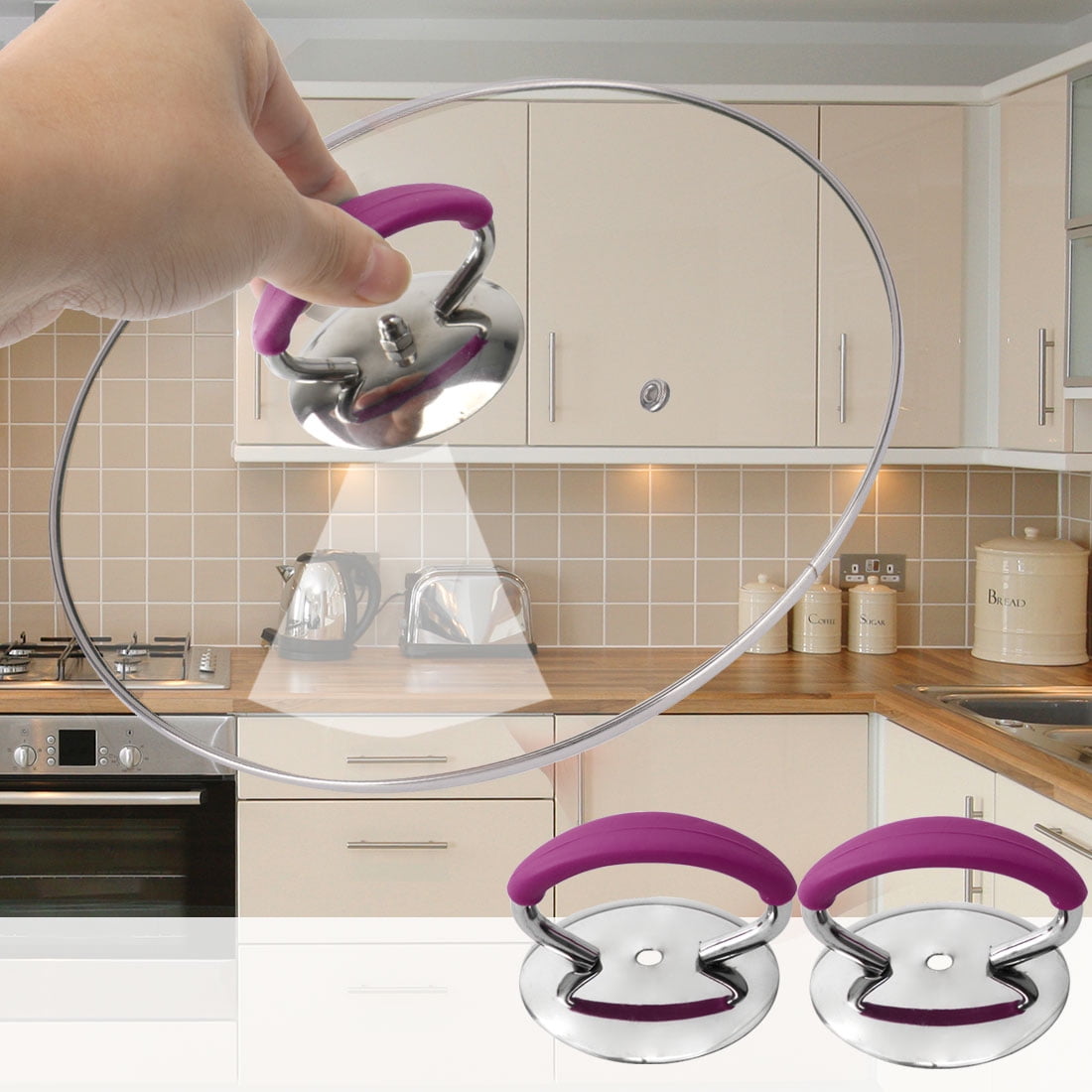 Uxcell Stainless Steel Pot Lid Knobs Grip Silicone Handle Purple ...