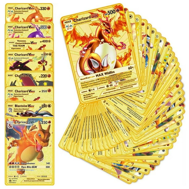 55 cartas surtidas TCG con lámina dorada, cartas Charizard GX V-Vmax DX ...