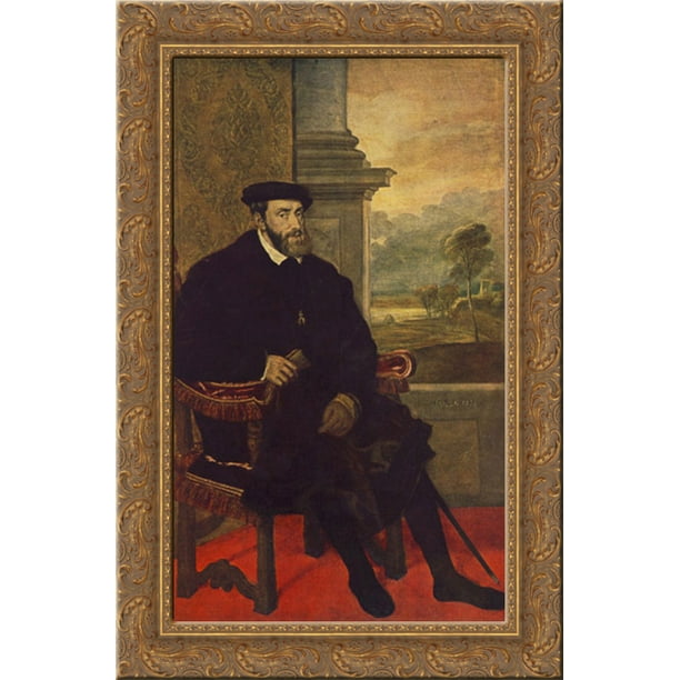 Portrait of Charles V Seated 17x24 Gold Ornate Wood Framed Canvas Art ...