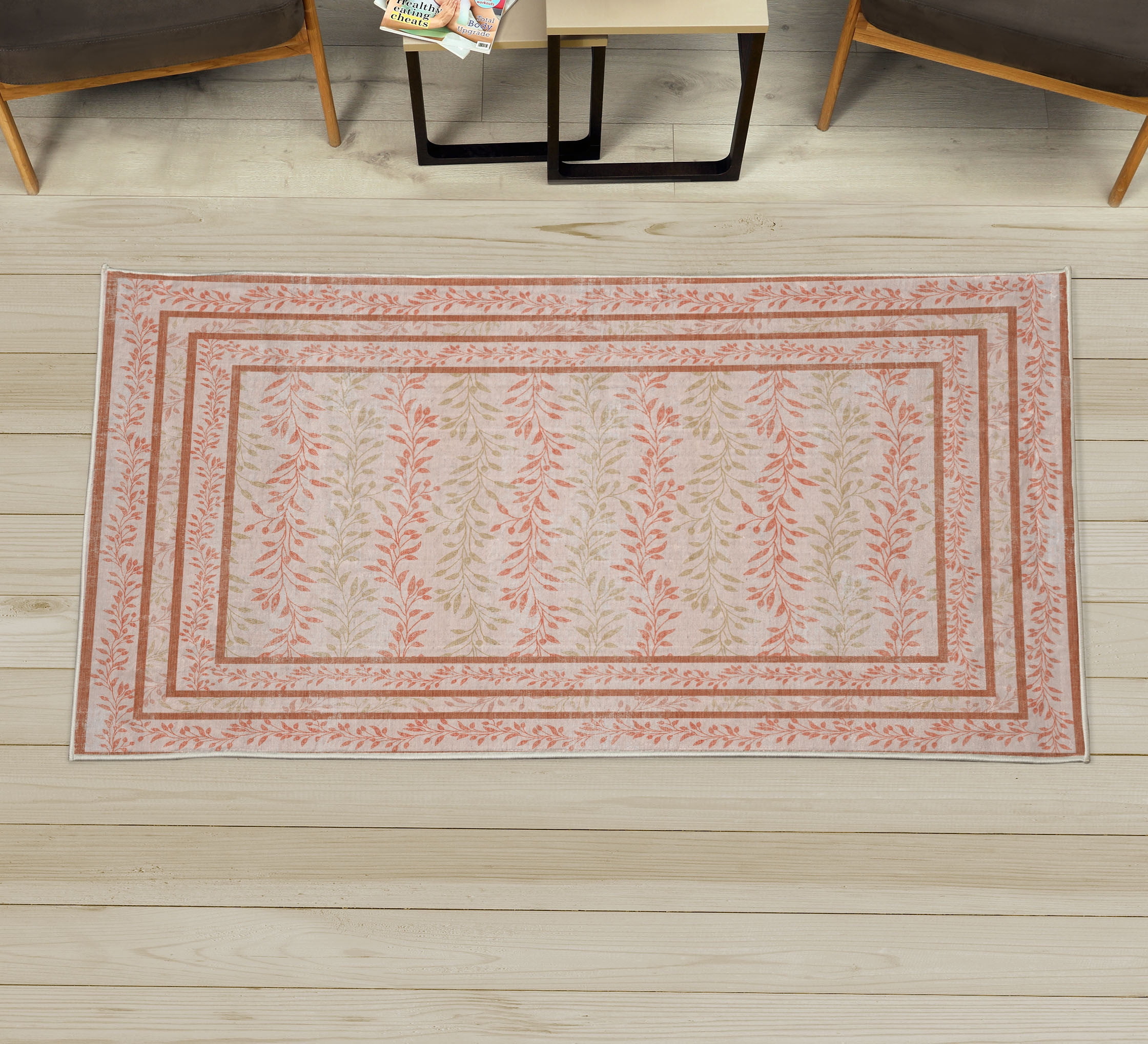 Leaves Decorative Rug, Botanical Design of Delicate Branches and ...