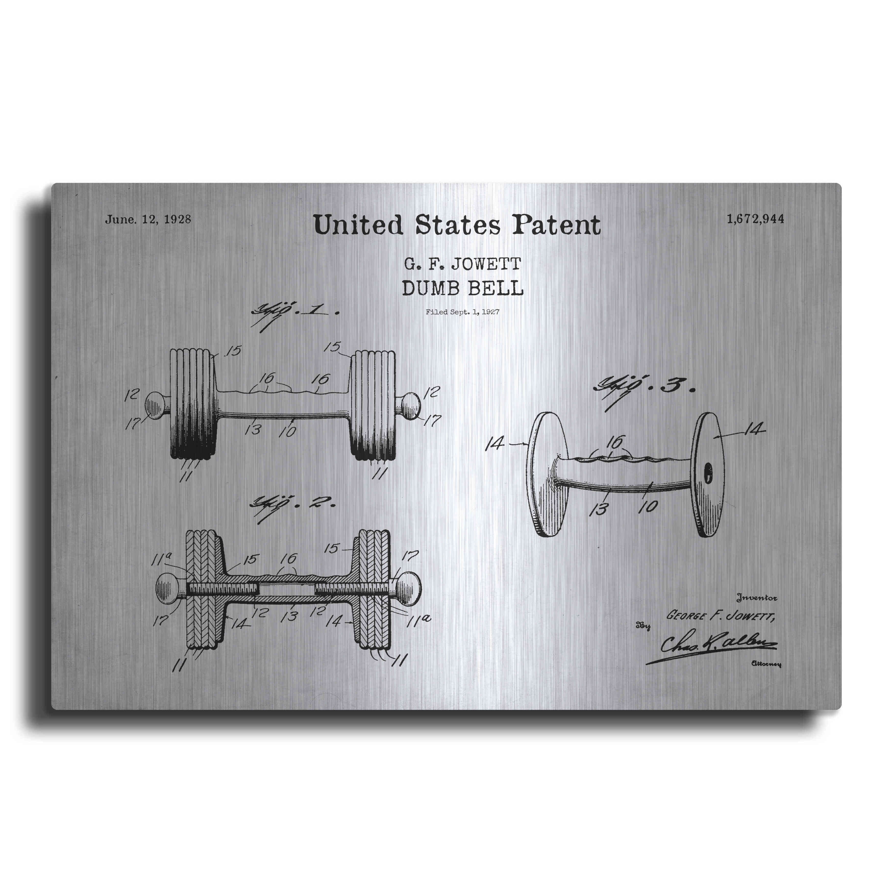 Luxe Metal Art 'Dumbbell Blueprint Patent White' Acrylic Glass Wall Art ...