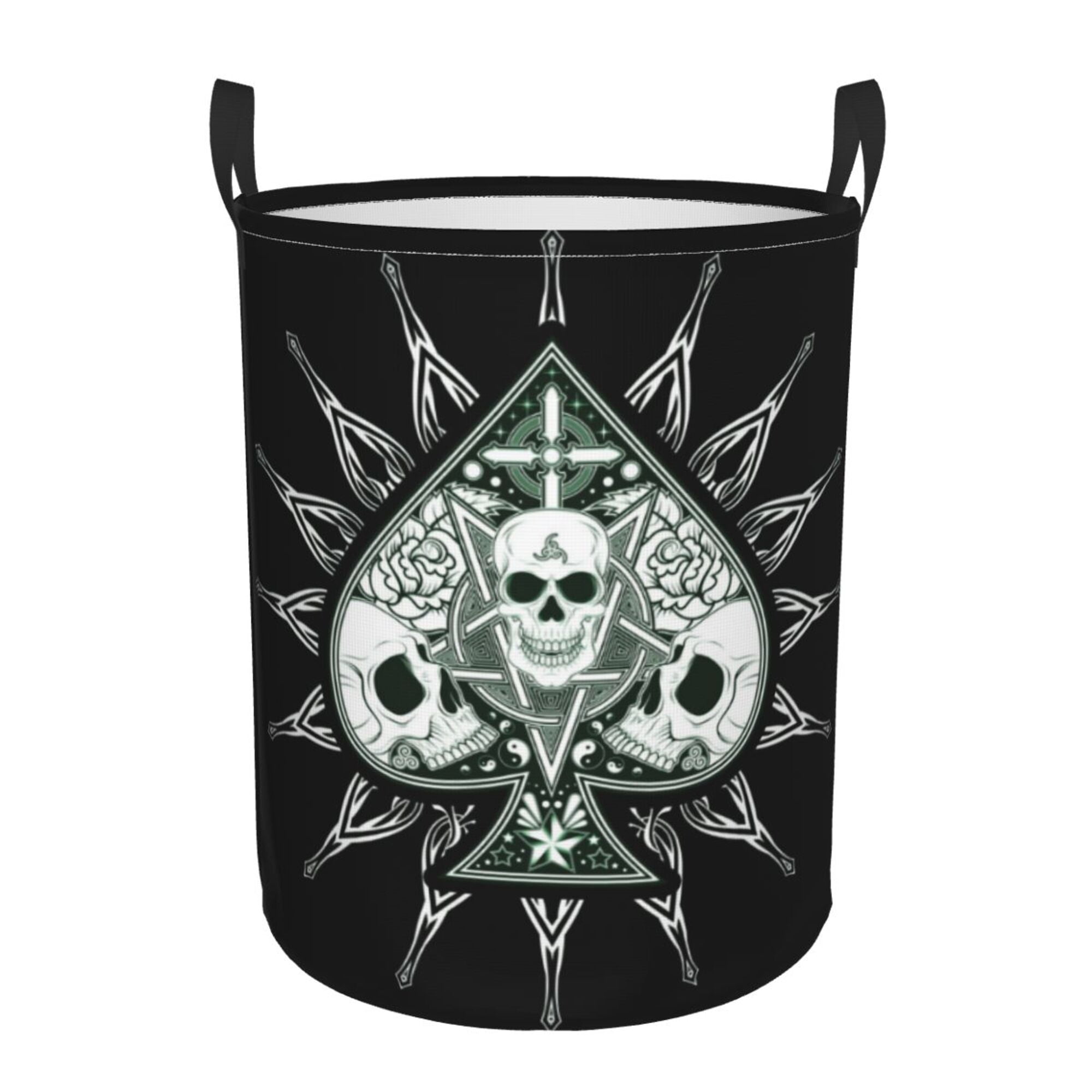 XMXY Round Laundry Basket Organizer, Spades Poker Death Skull ...