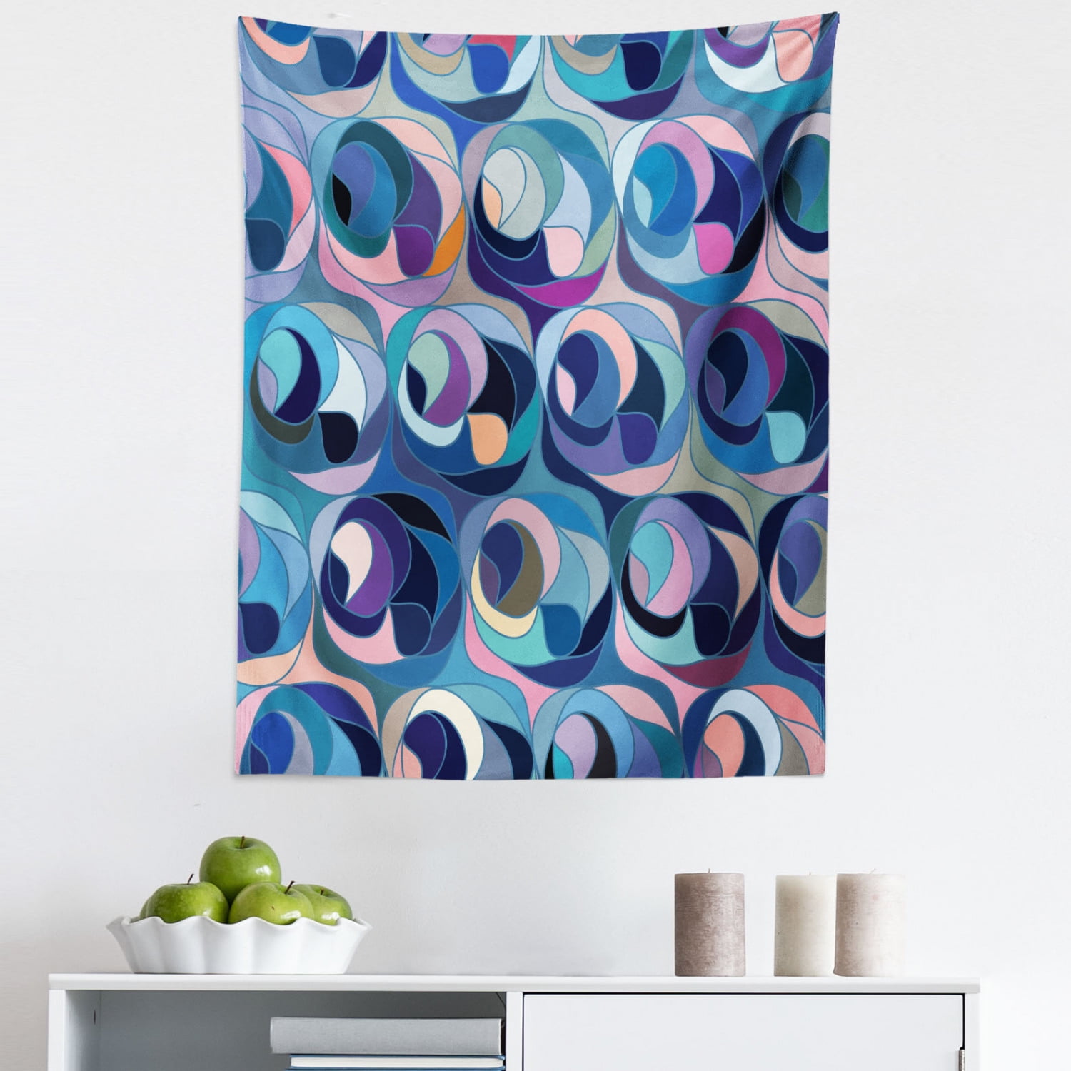Abstract Tapestry, Motley Retro Colored Curvy Shapes Continuous Funky ...