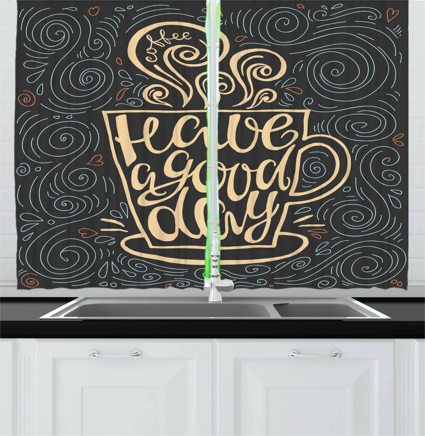 Quote Curtains 2 Panels Set, Have a Good Day Positive Message Lettering ...