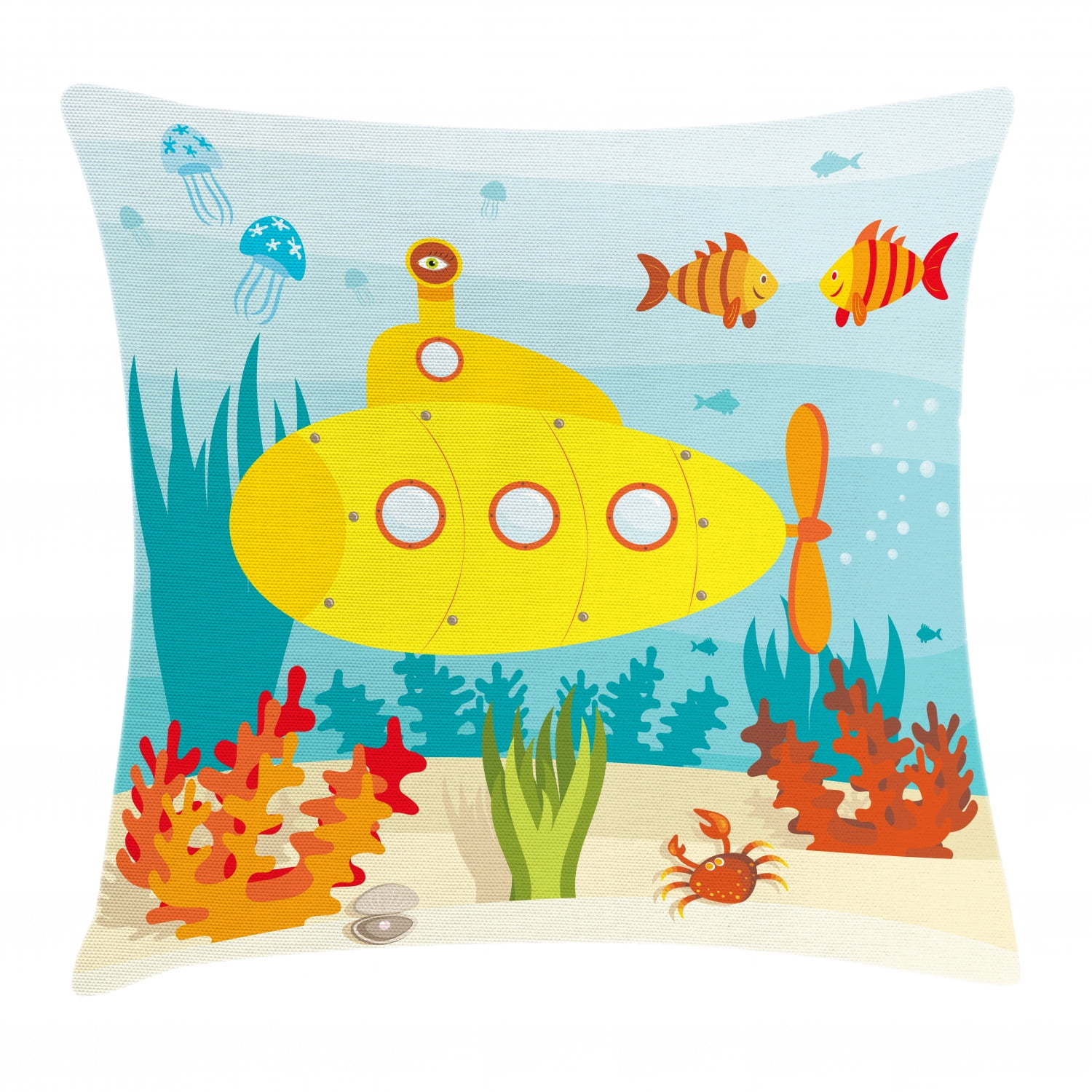 Yellow Submarine Decor Throw Pillow Cushion Cover, Sea Life Theme ...