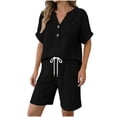 2 Pcs Women’s Casual Short Sleeve V-Neck Solid Button Top and Elastic ...