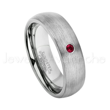 0.05ctw Princess Cut Ruby Tungsten Ring - 8MM Brushed Finish Beveled ...