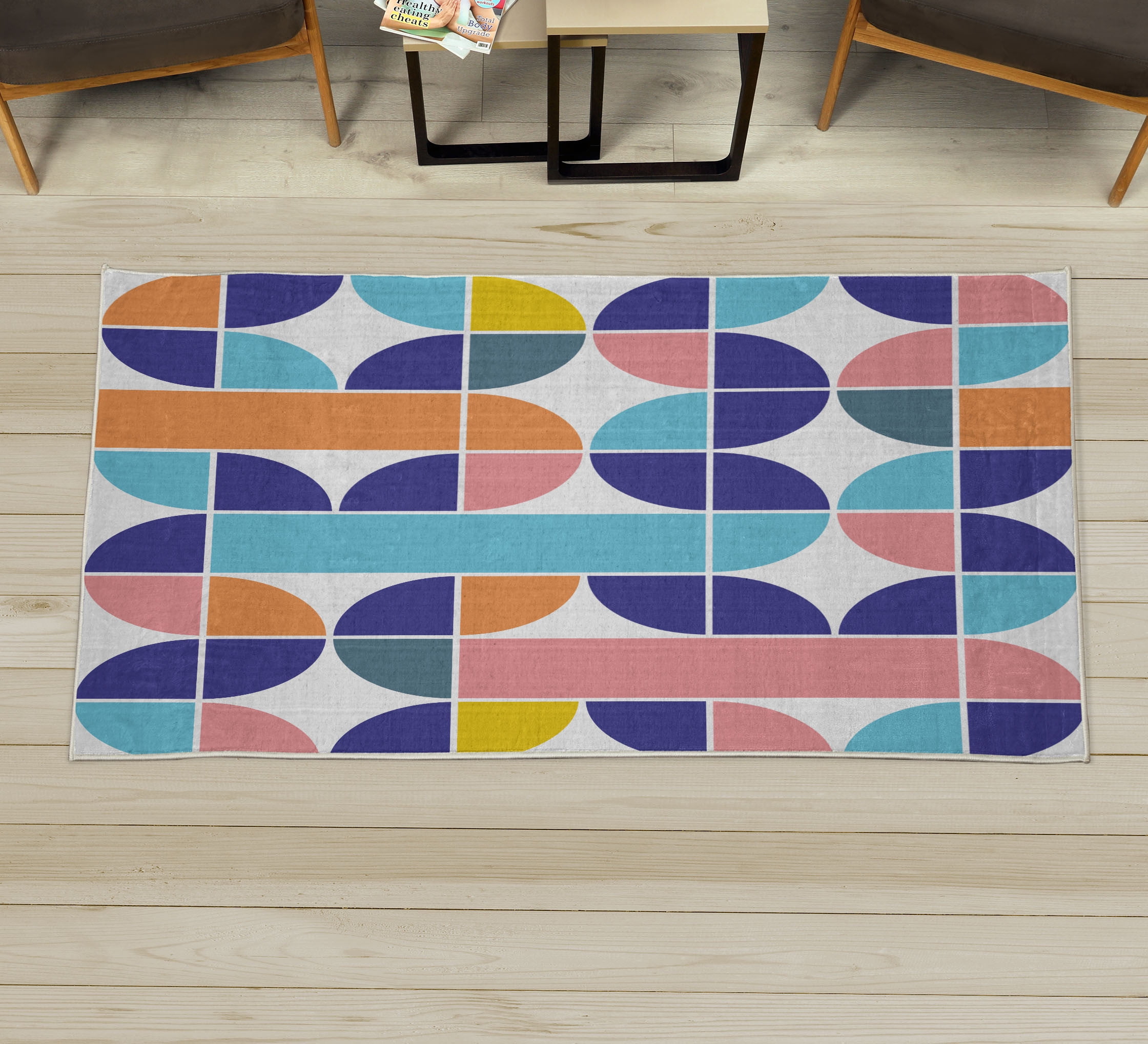 Retro Decorative Rug, Pop Art Funky Unusual Geometric Forms Mosaic ...