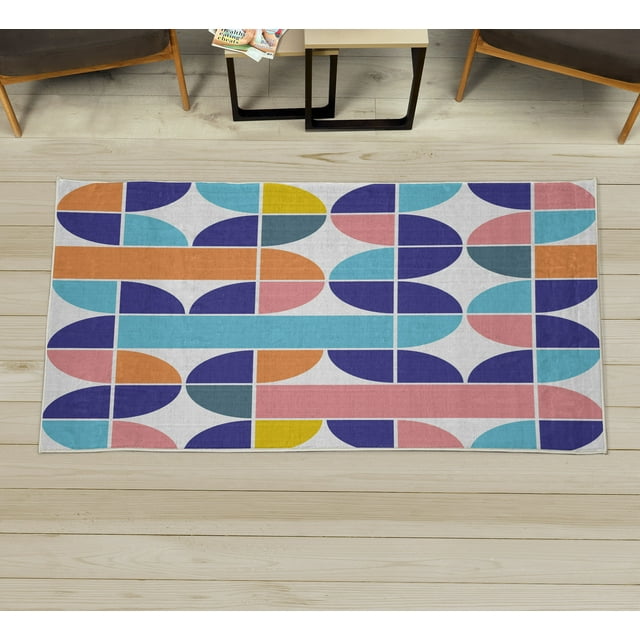 Retro Decorative Rug, Pop Art Funky Unusual Geometric Forms Mosaic ...