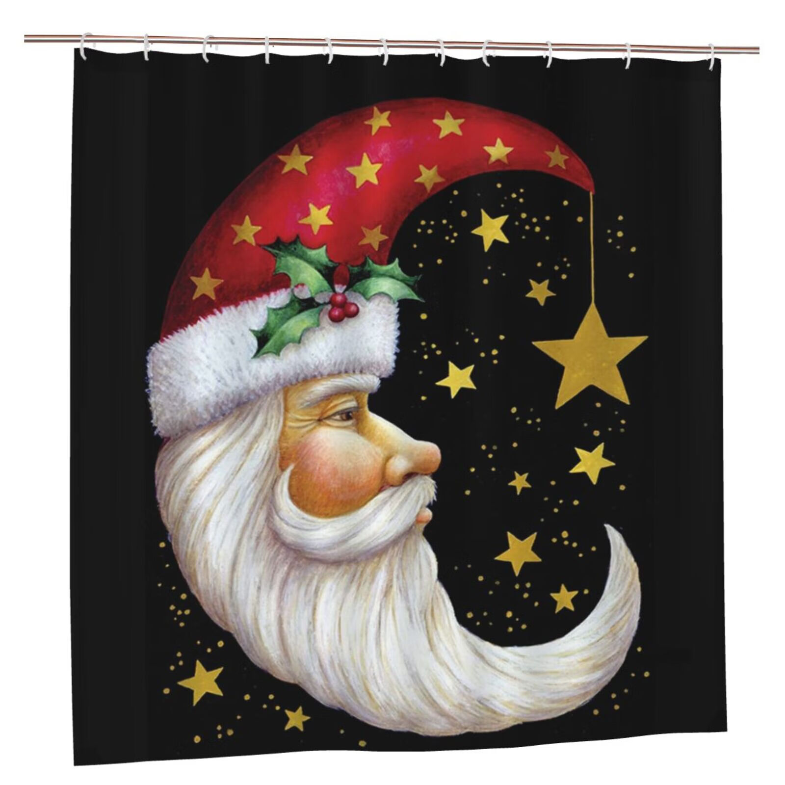 Christmas Shower Curtain, Cute Cartoon Santa Claus with Star Printing ...
