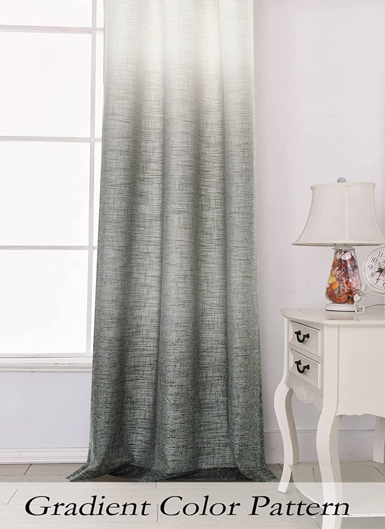 Buy Uptown Home Grey Ombre Curtain Light Filtering Linen Gradient Print ...