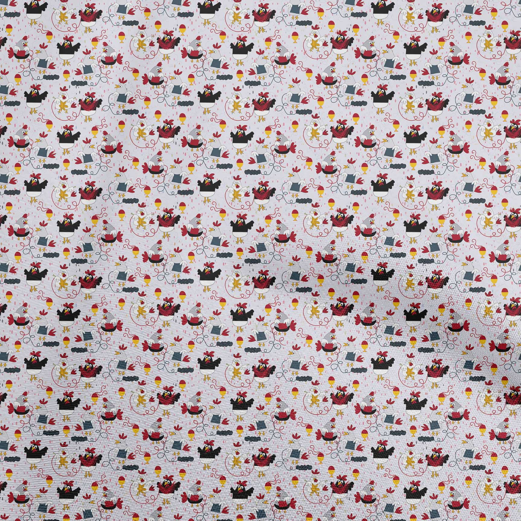 oneOone Velvet Red Fabric Birds Rooster Dress Material Fabric Print ...