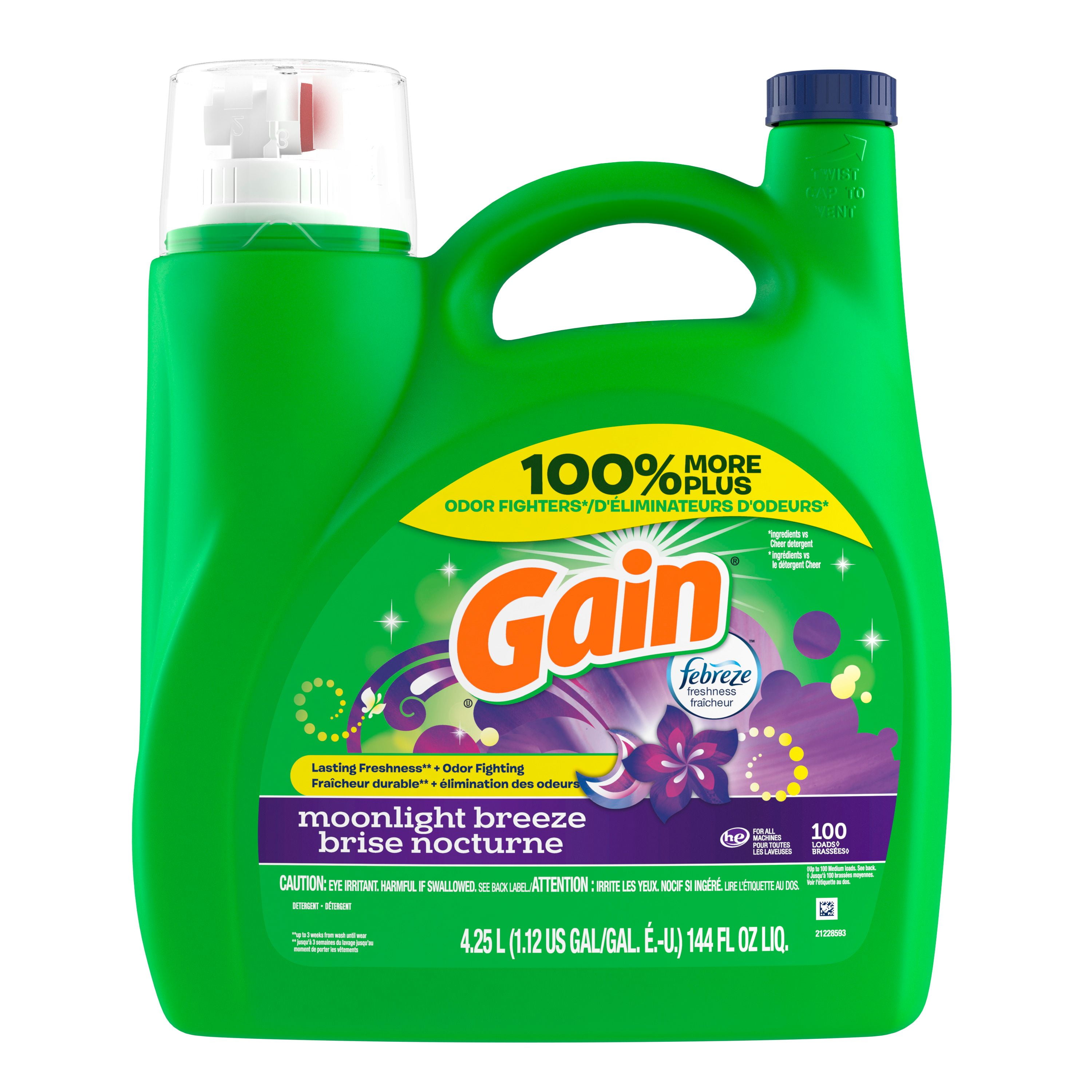 Gain Liquid Laundry Detergent, Moonlight Breeze Scent, 144 fl oz, 100 ...