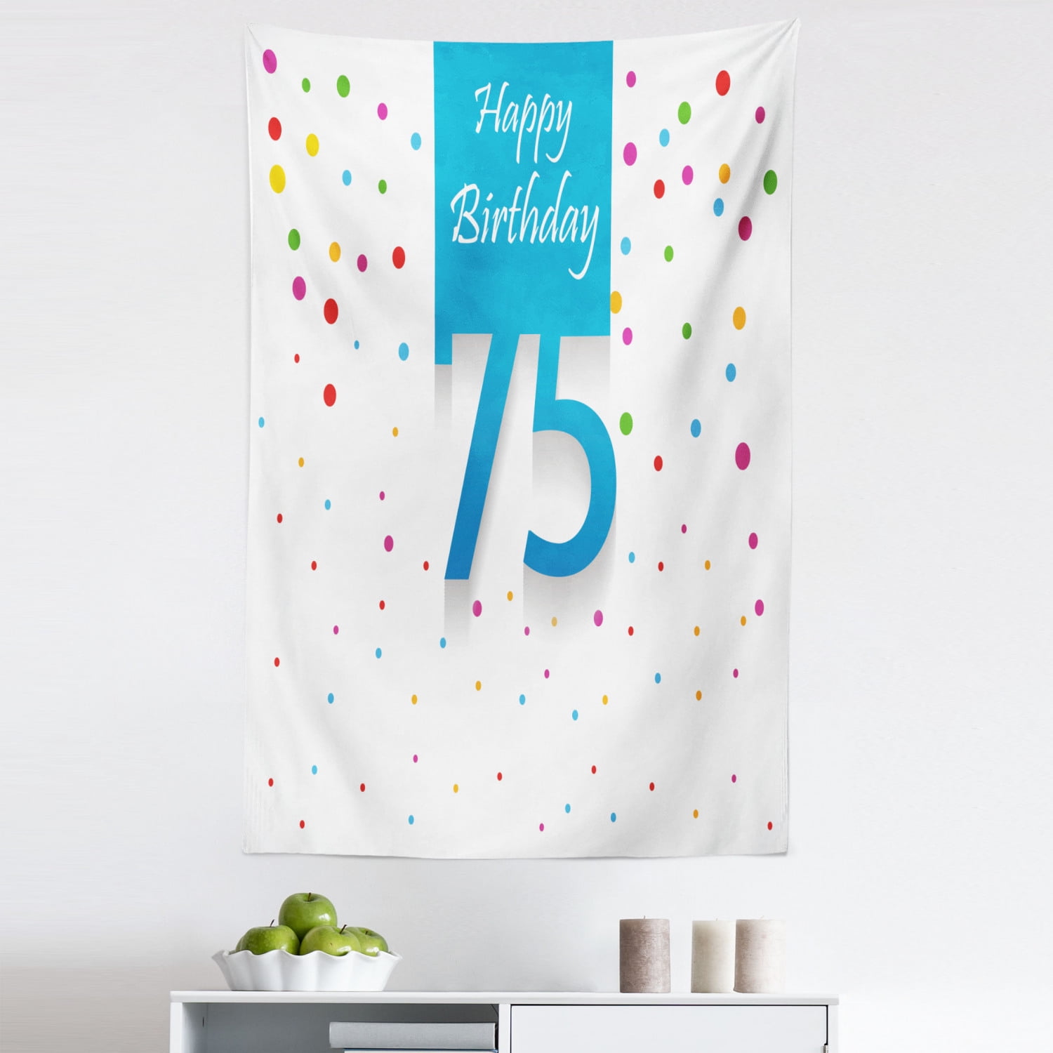 Party Tapestry, Colorful Rain with Polka Dots Hand Written Celebration ...