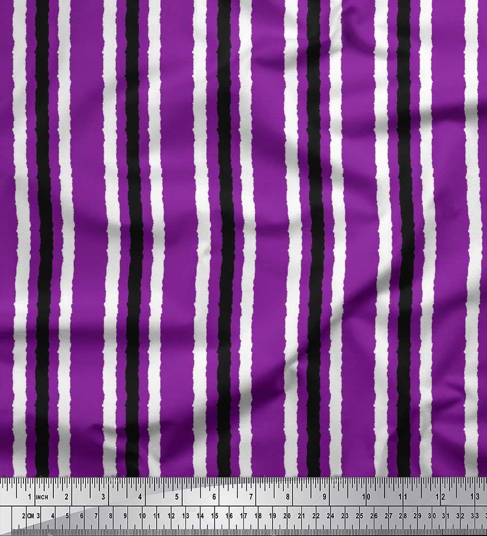 Soimoi Polyester Crepe Fabric Stripe Block Print Fabric by Yard 42 Inch ...