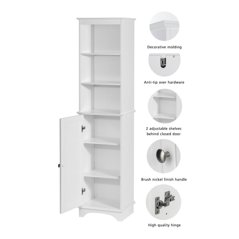 White Bath Storage Cabinet Tower With Shelves, 57% OFF