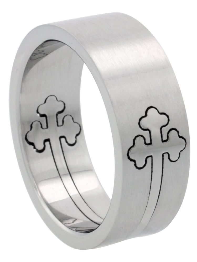 Surgical Stainless Steel Orthodox Cross Ring Cut-out 8mm Wedding Band ...