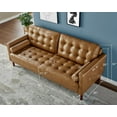 AMERLIFE Genuine Leather Sofa, 3-Seater Mid-Century Modern Comfortable ...