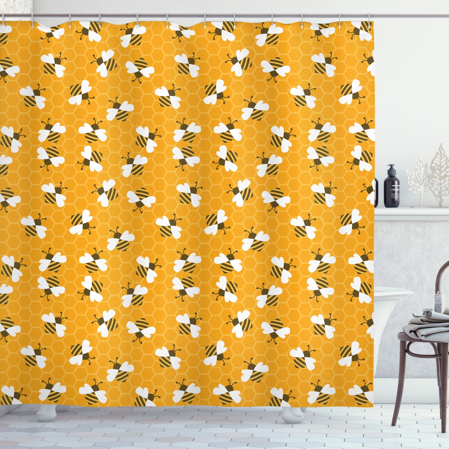 Bee Shower Curtain, Bumble Bees Producing Honey by Filling Honeycombs ...