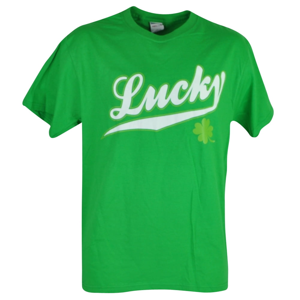 Saint St Patricks Day Classic Lucky Script Clover Green Tee Shirt