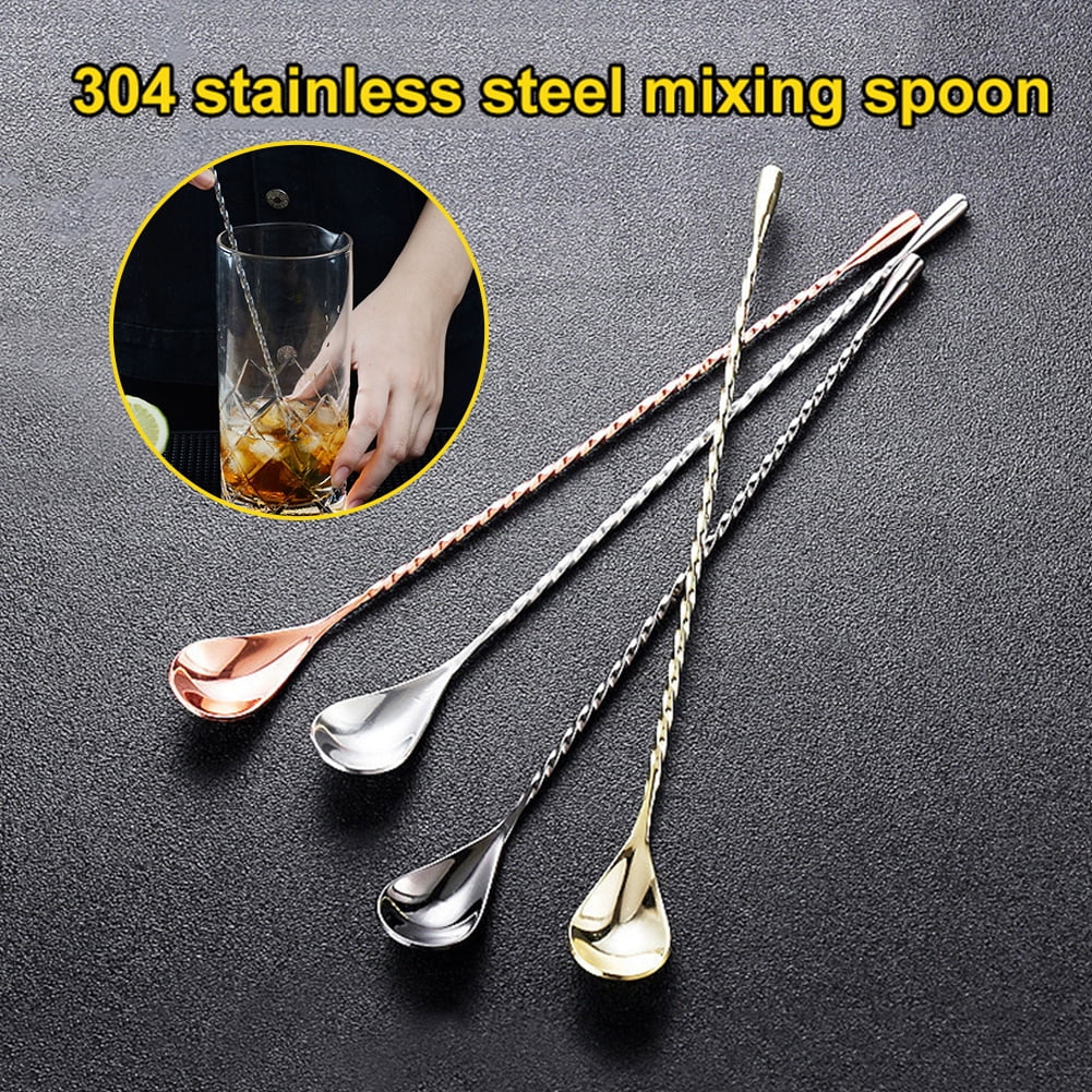 Opolski Stainless Steel Spiral Long Handle Mixing Stir Cocktail Spoon ...